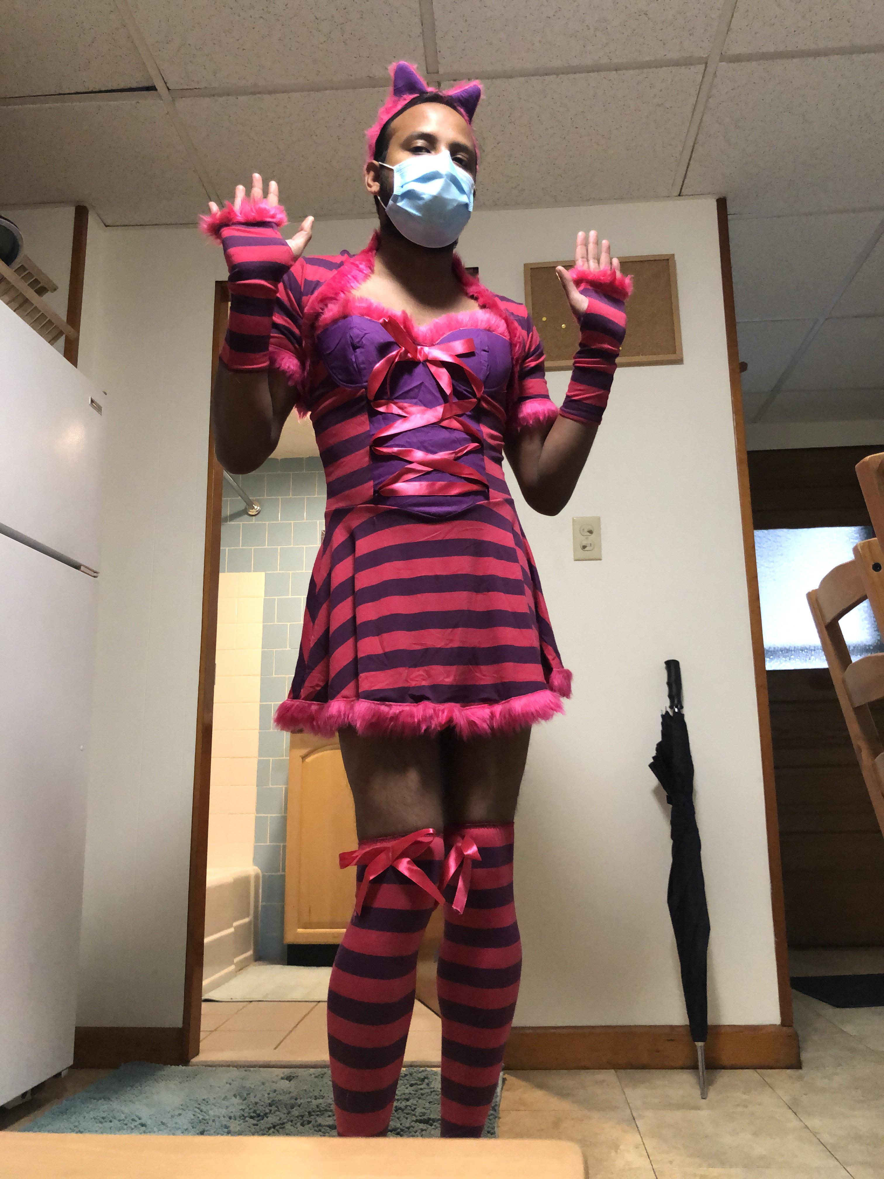 First time crossdressing for Halloween. Unfortunately the dress is too small to go out in ...