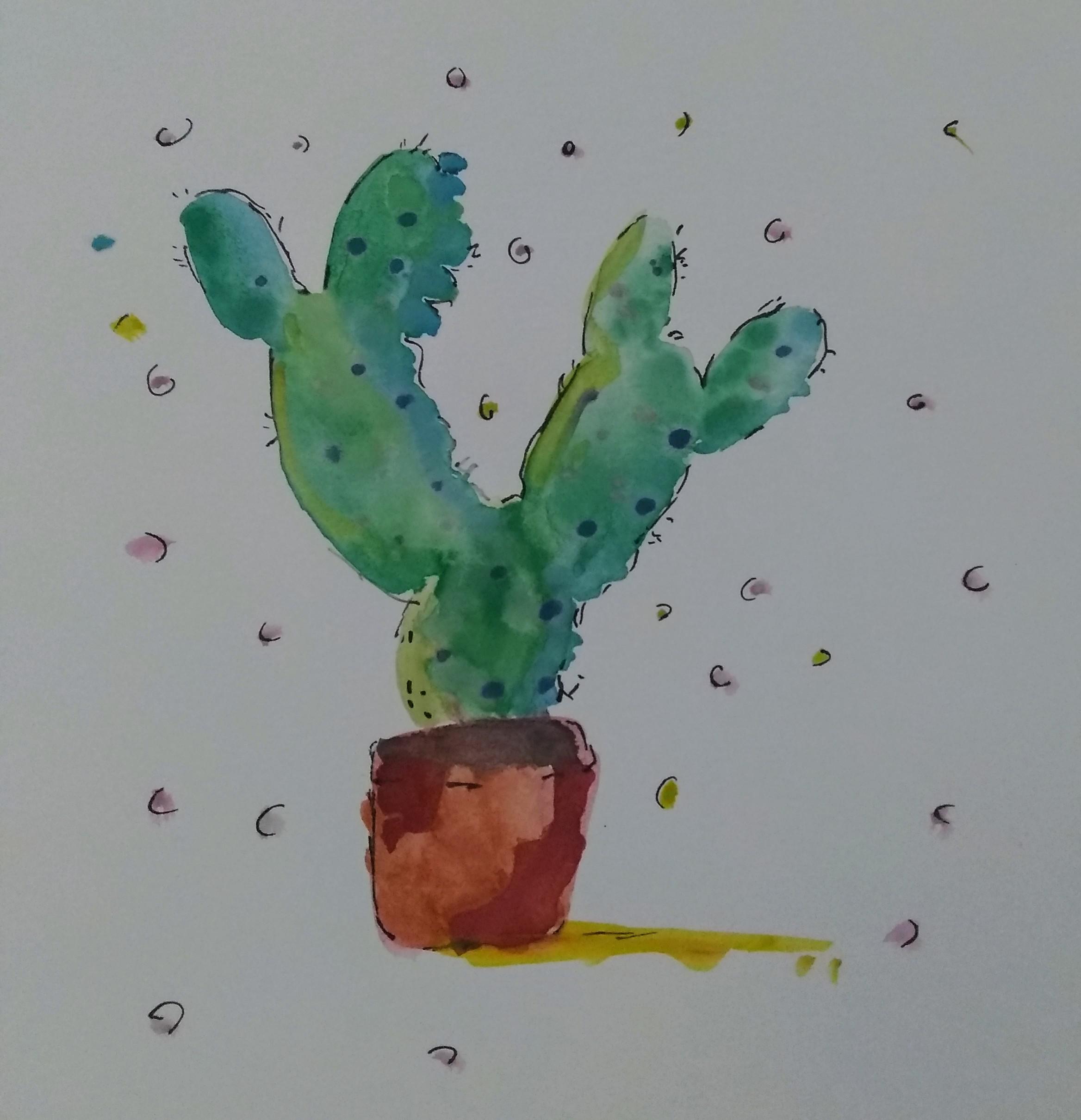First watercolor ever: a happy cactus | Scrolller