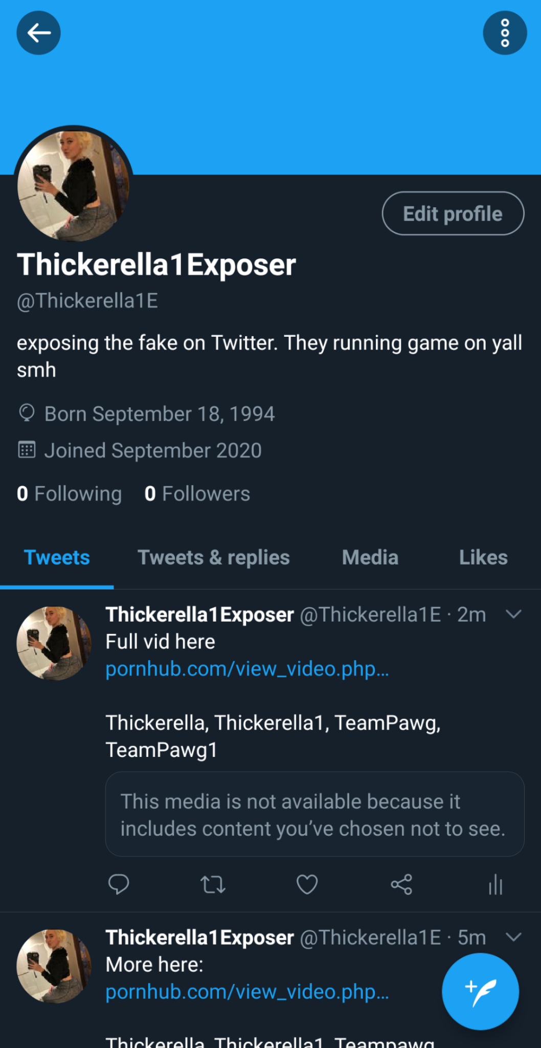 Follow my Twitter. I'll be trying to expose the fraud on the Thickerella twitter account and ...