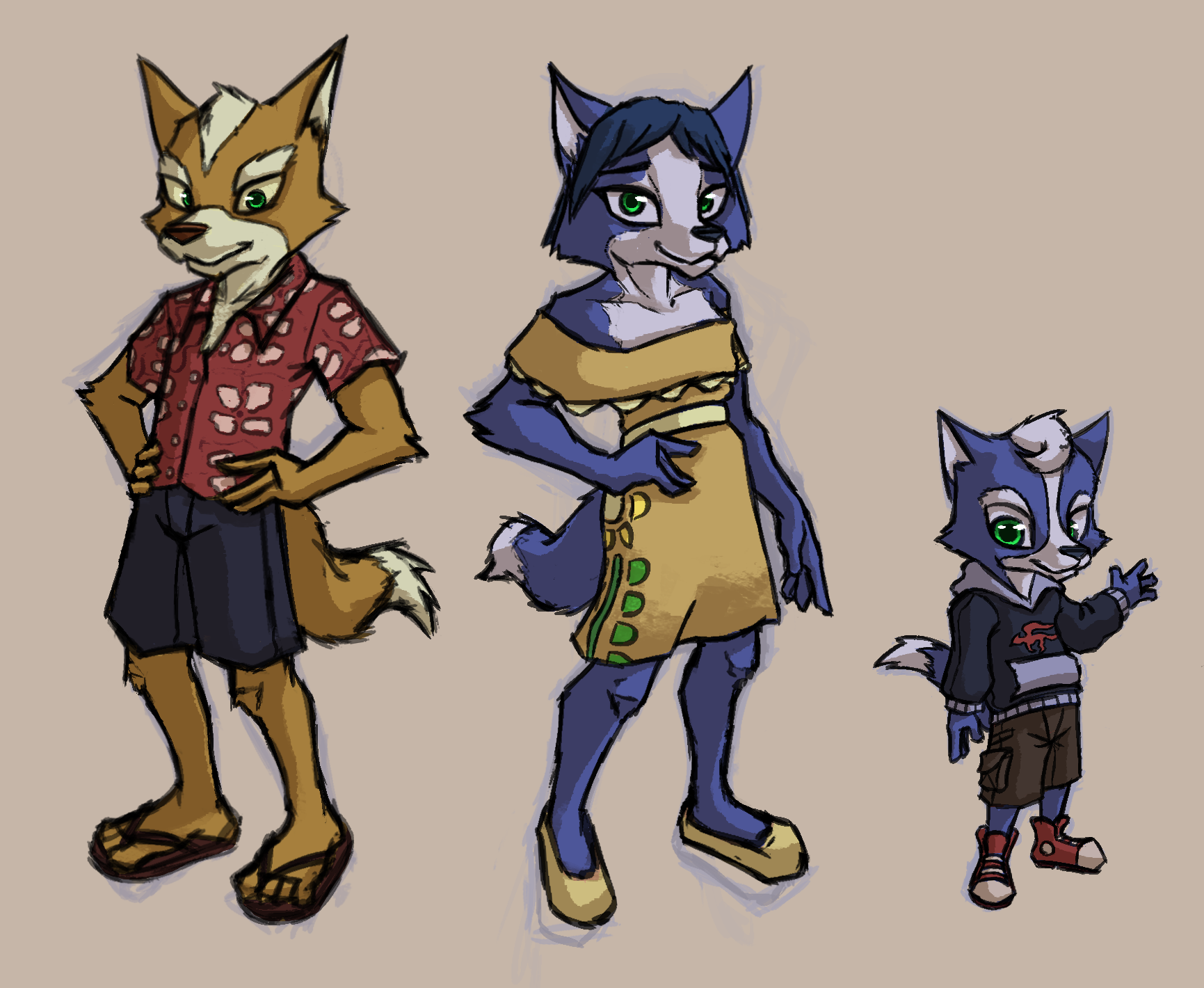 Fox, Krystal, and Marcus reference I drew in vacation clothing for a fan comic idea | Scrolller