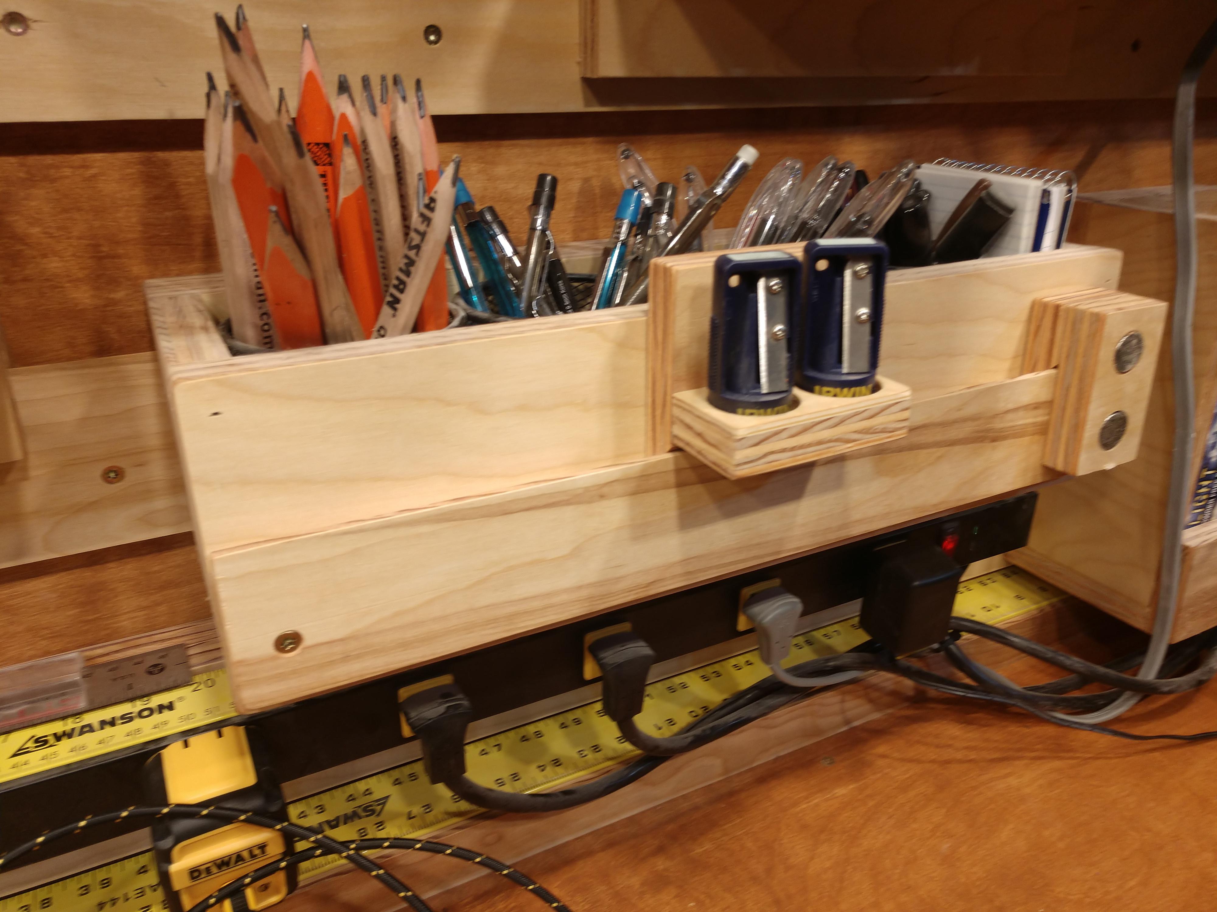 French cleat pencil sharpeners on a French cleat pencil holder | Scrolller