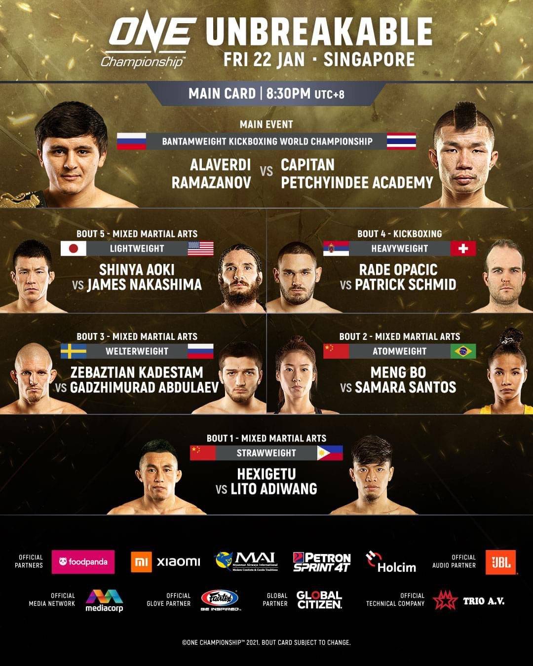 Full Fight Card for ONE: Unbreakable announced | Scrolller
