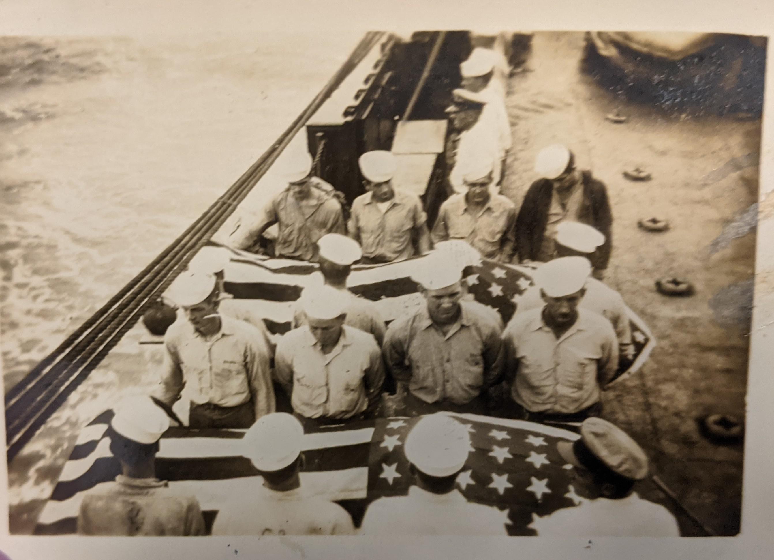 Funeral at sea, US Navy, South Pacific, c. 1943. | Scrolller