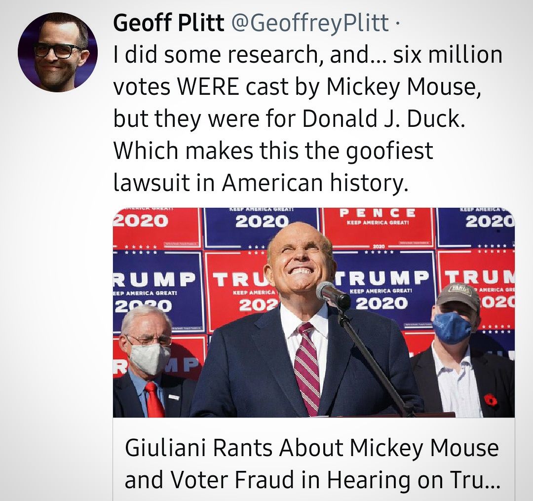 Giuliani Told A Judge That Mickey Mouse May Have Cast Millions Of Votes In The Election Scrolller