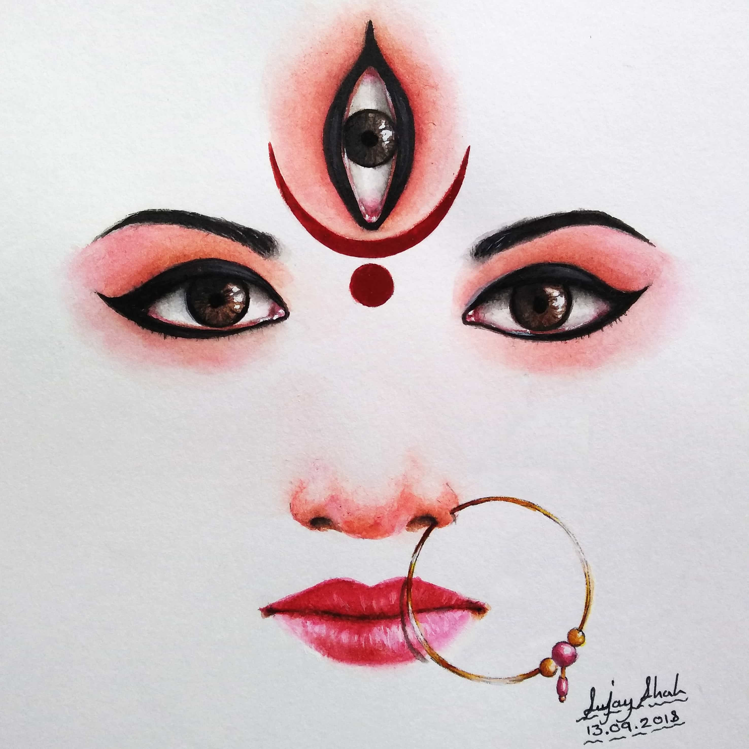Goddess Durga, Me, Watercolour, 2018 | Scrolller