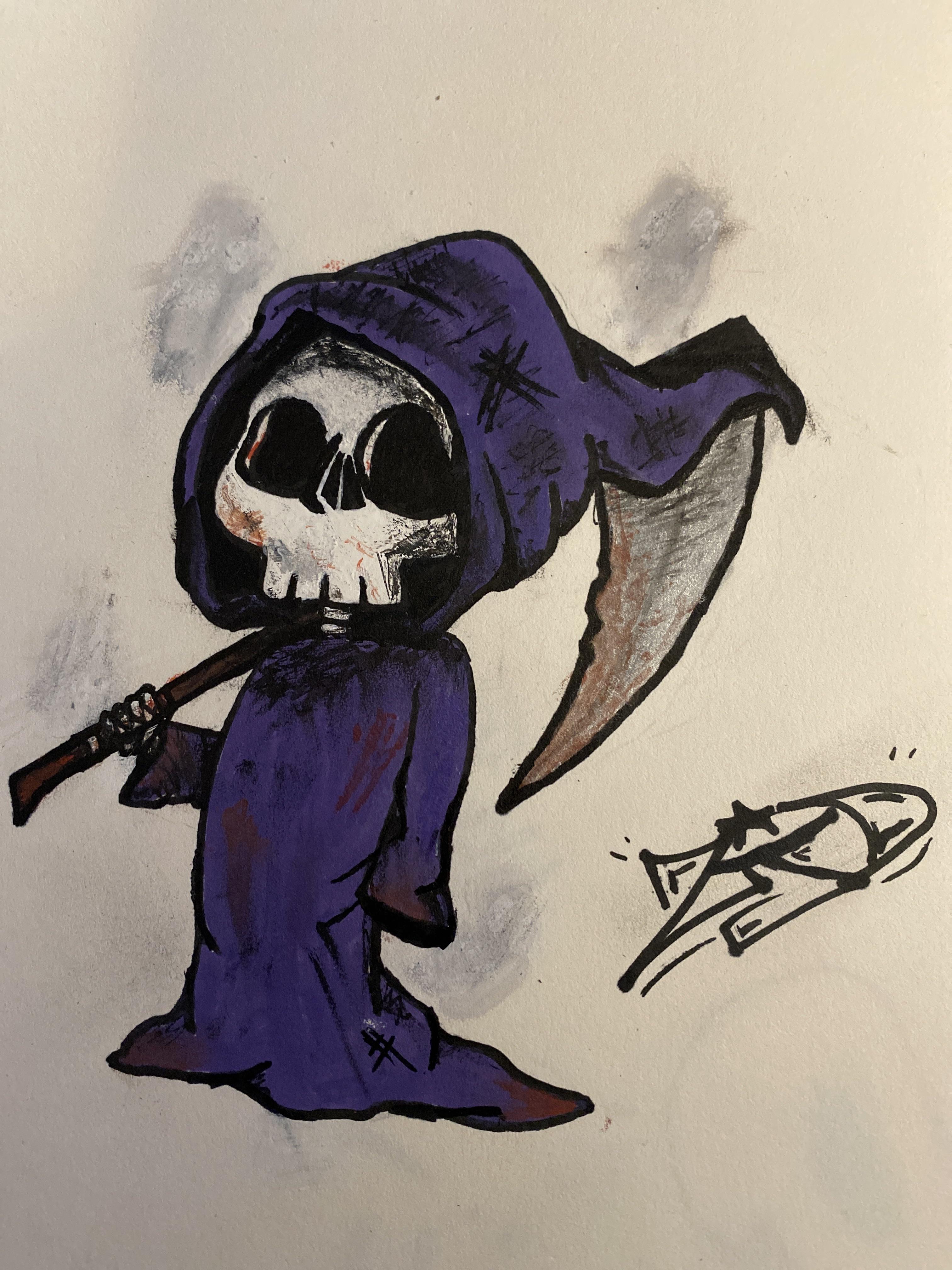 Grim Reaper, Me, Paint Markers, 2021 | Scrolller