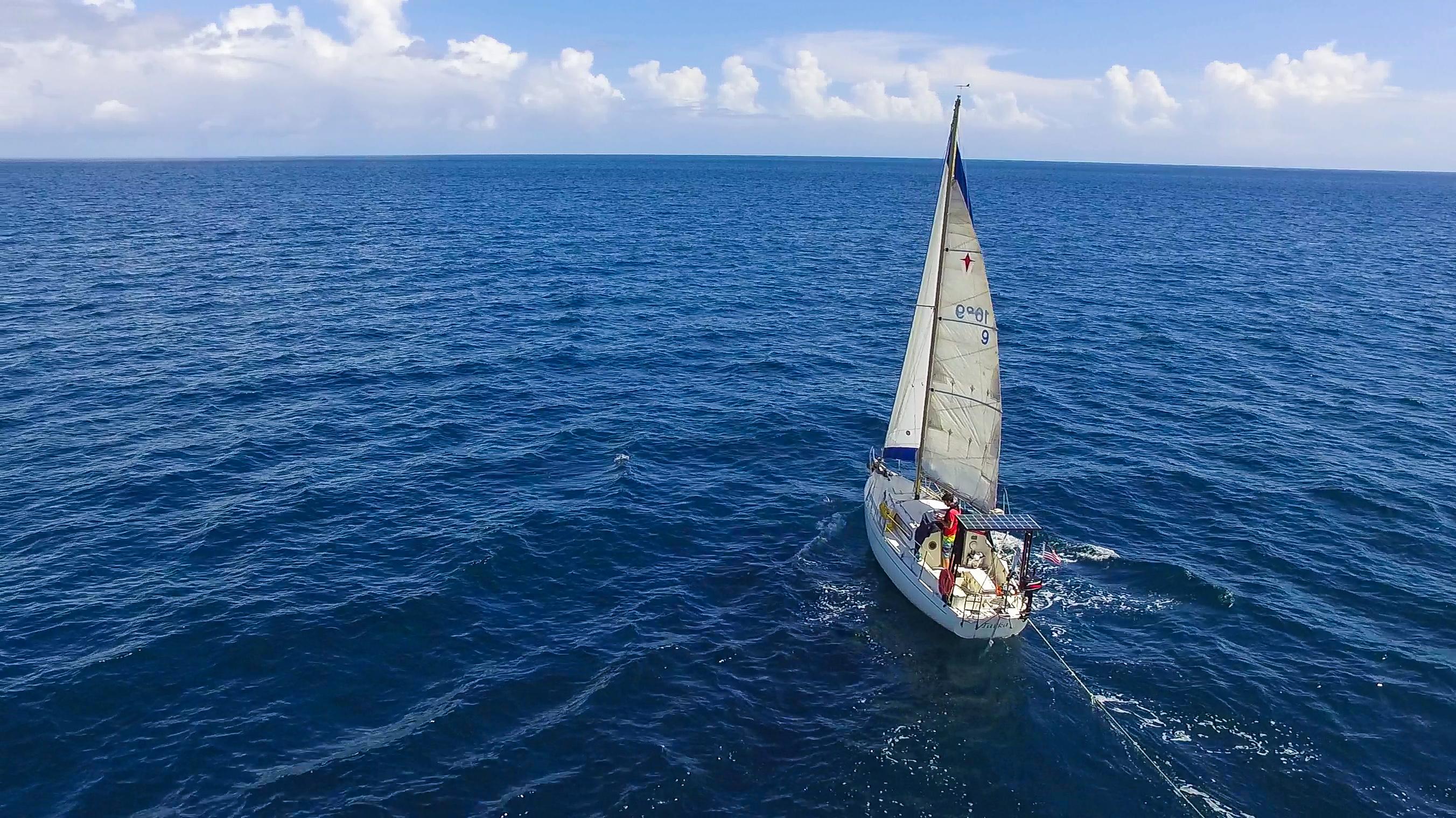 Had calm seas and wind in the lee of Dominica yesterday, so I risked my first under-sail drone ...