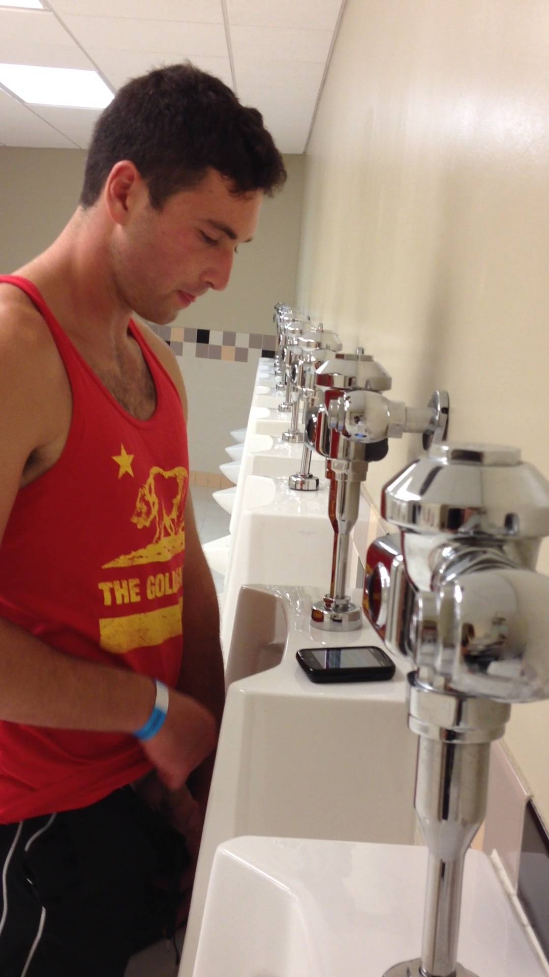Hairy Chest Red Tank Dick Out Scrolller