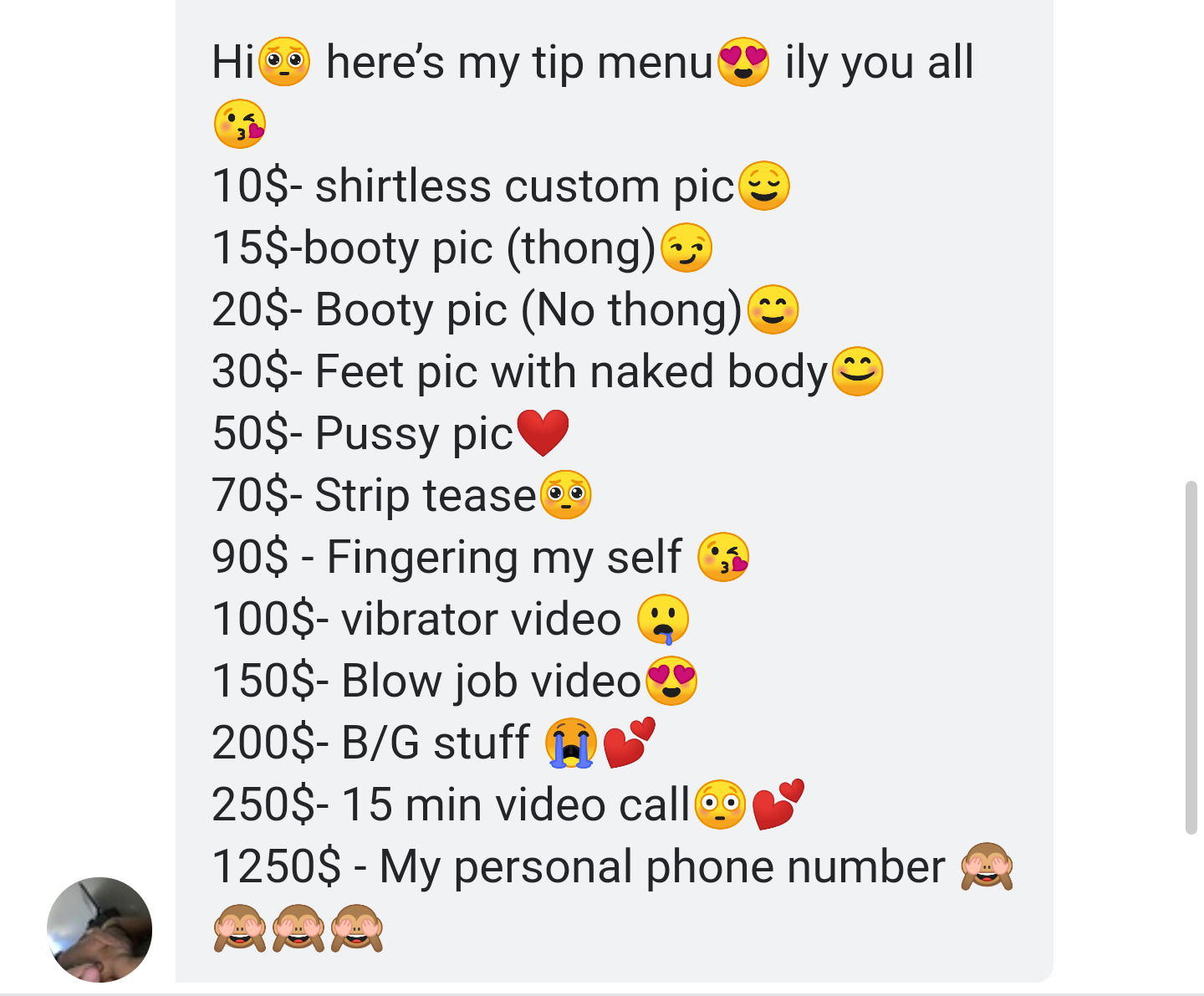 Her OnlyFans tip menu | Scrolller