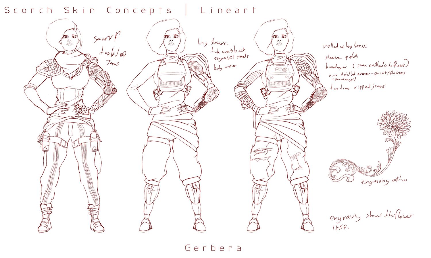 Here is a skin concept of Scorch, I got inspired by the gerbera daisy from its colors and look ...