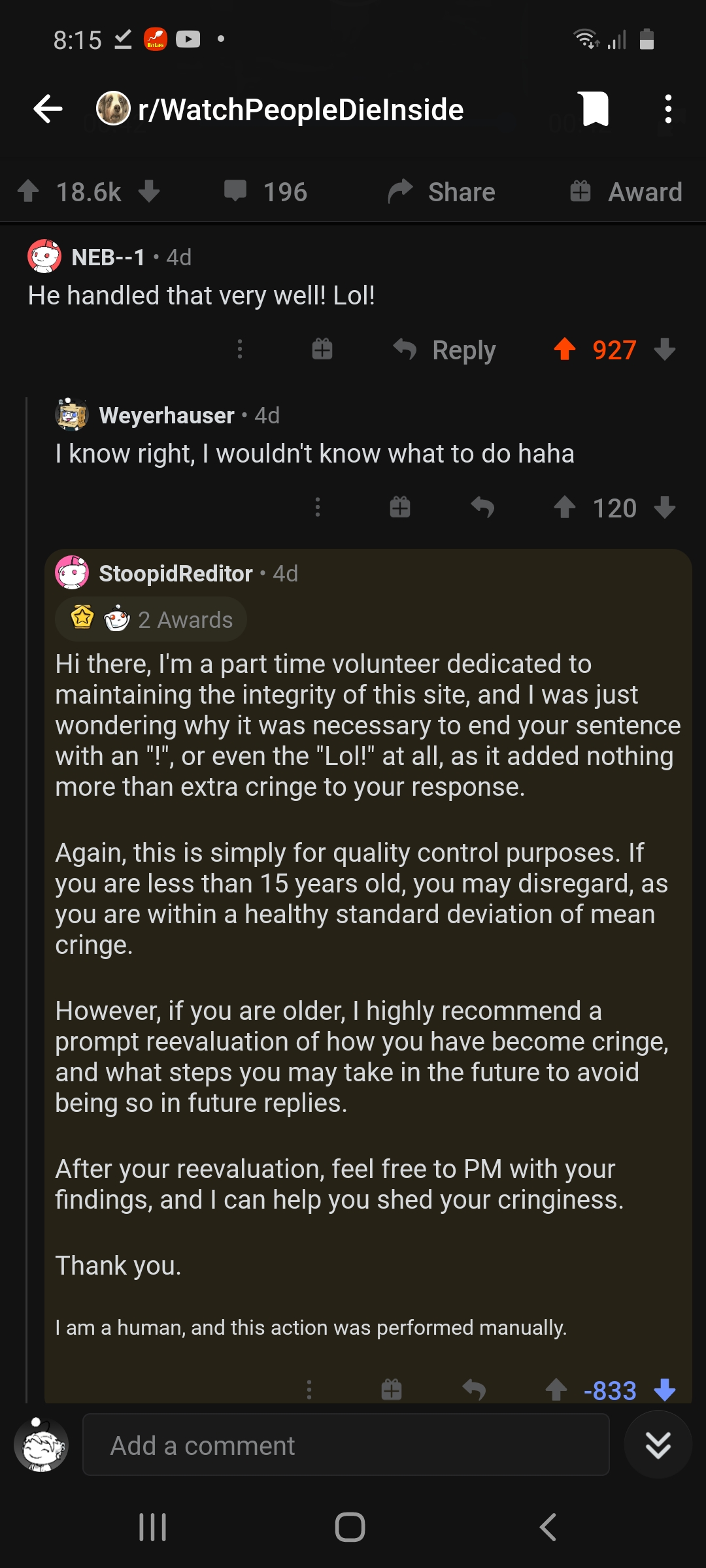 He's farming for negative Karma | Scrolller