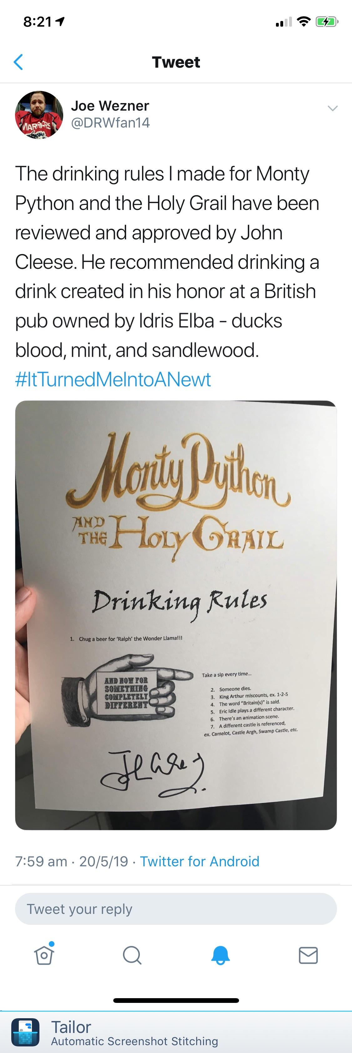 Holy Grail drinking game rules my brother came up with and approved by John Cleese! | Scrolller