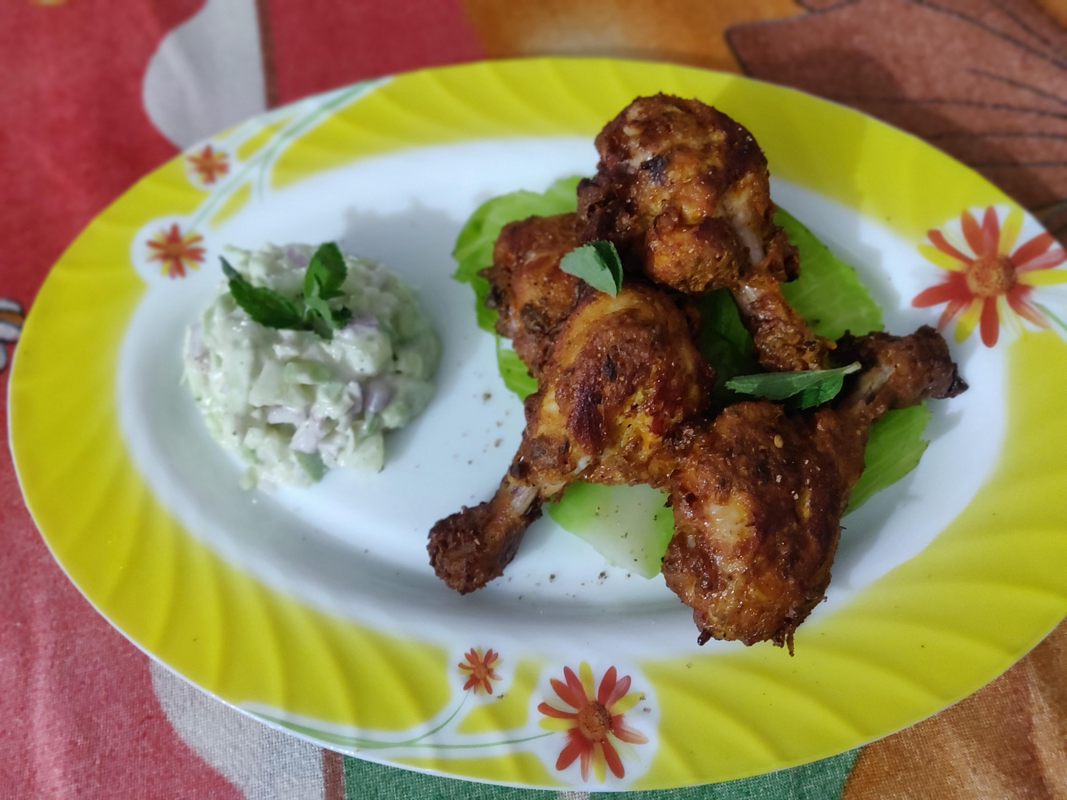 [Homemade]Chicken drumsticks with cream salad | Scrolller
