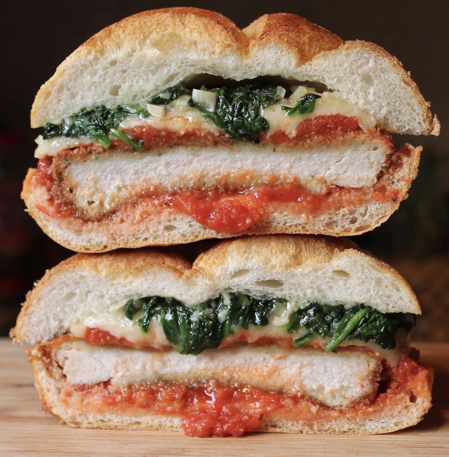 [Homemade] Chicken parm sammy with sautéed baby spinach and garlic. | Scrolller