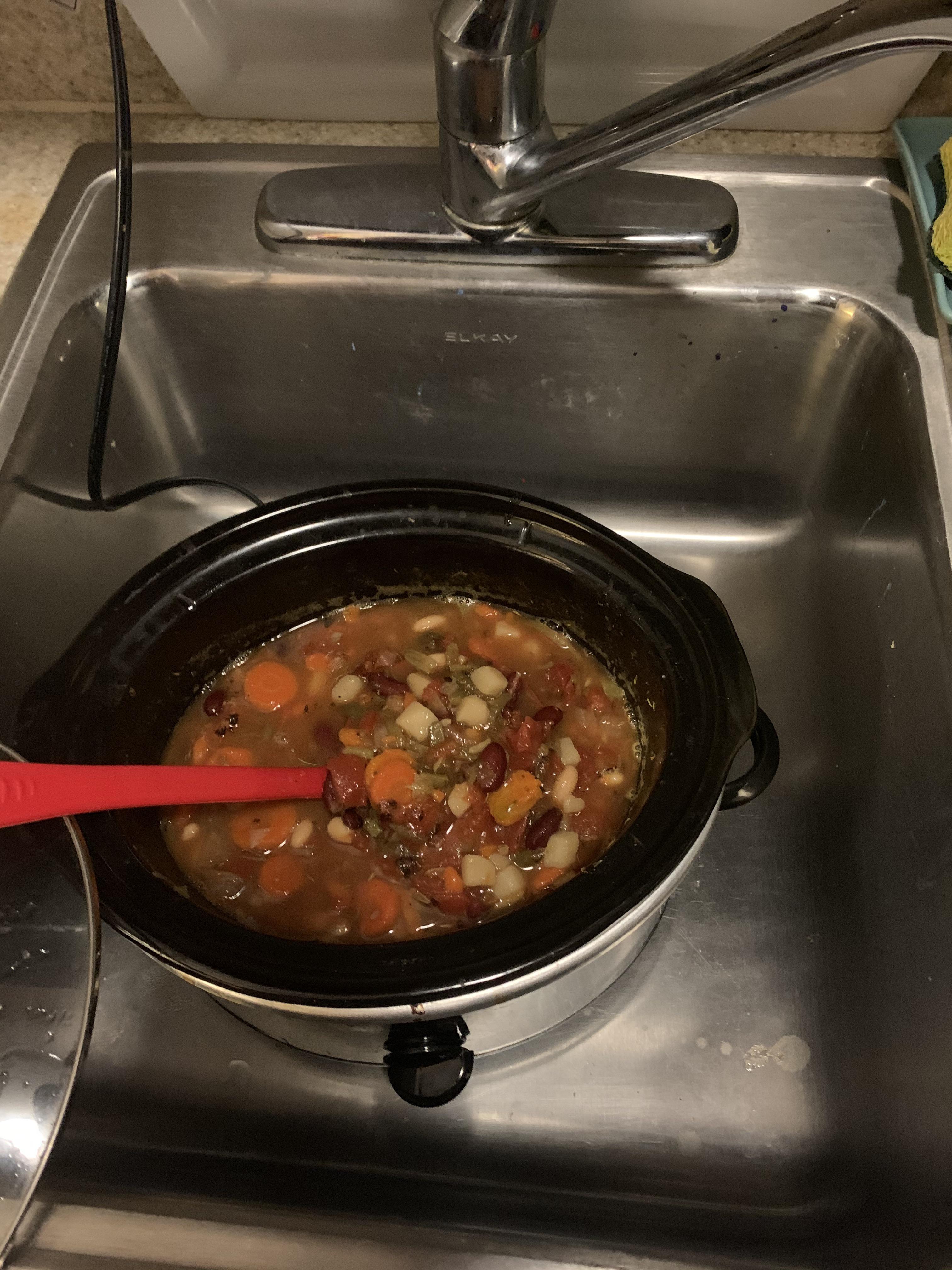 Homemade minestrone soup; simmering on low for 8 hours. Yum! | Scrolller