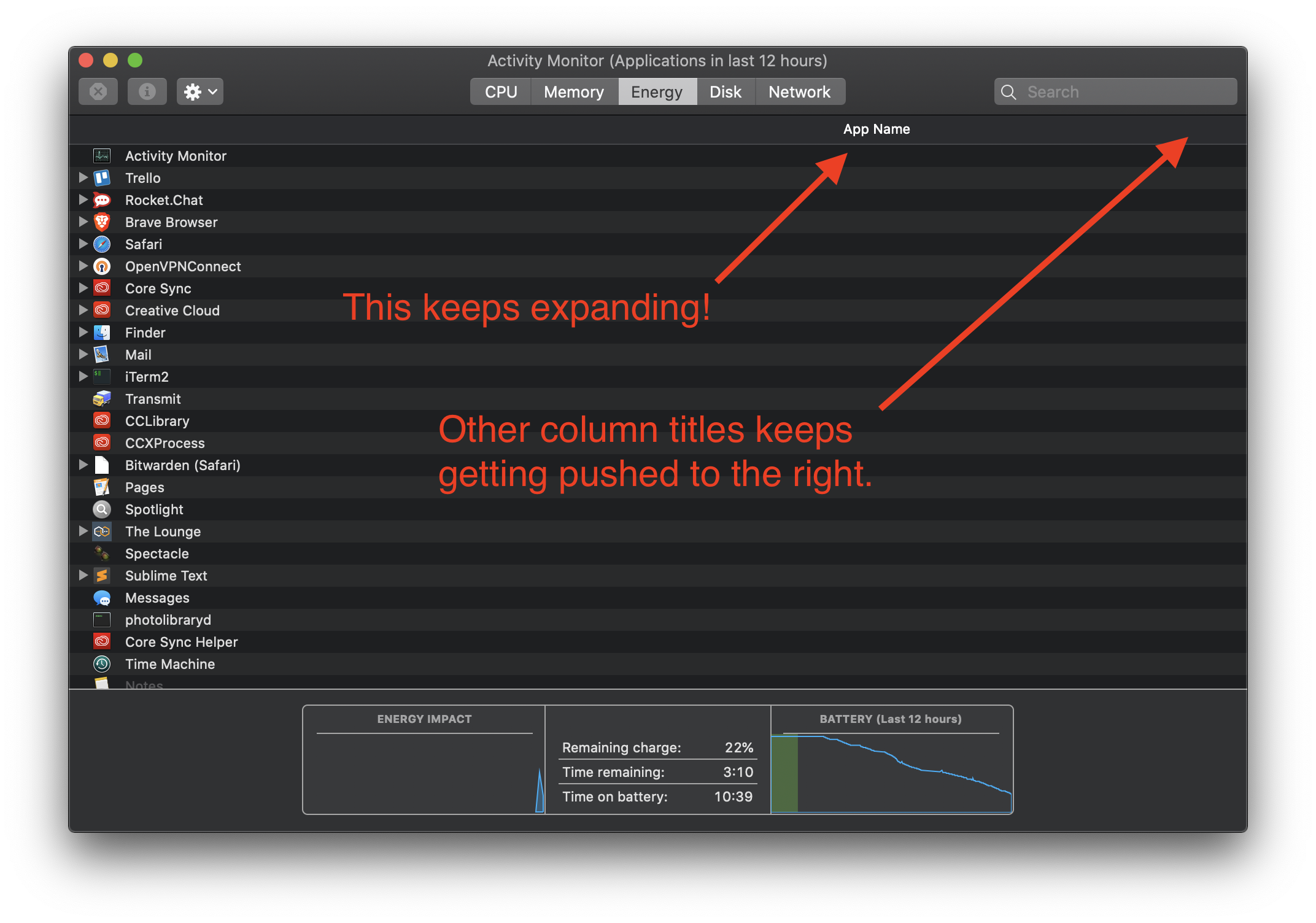 How to fix this Activity Monitor title column bug? | Scrolller