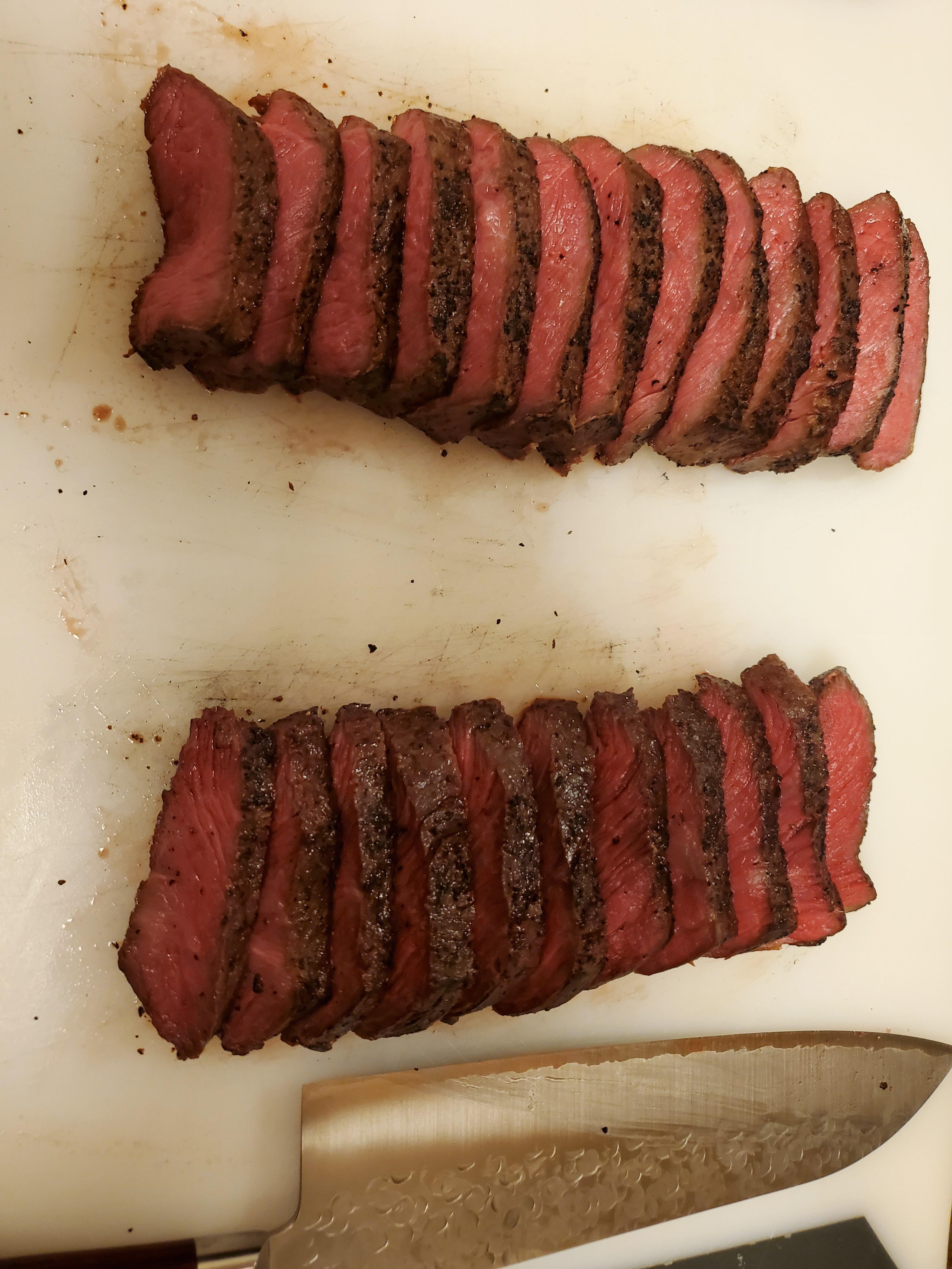 Hybrid wagyu sirloin cap (picanha) 131.5 for 1h20, reverse seared with a torch | Scrolller