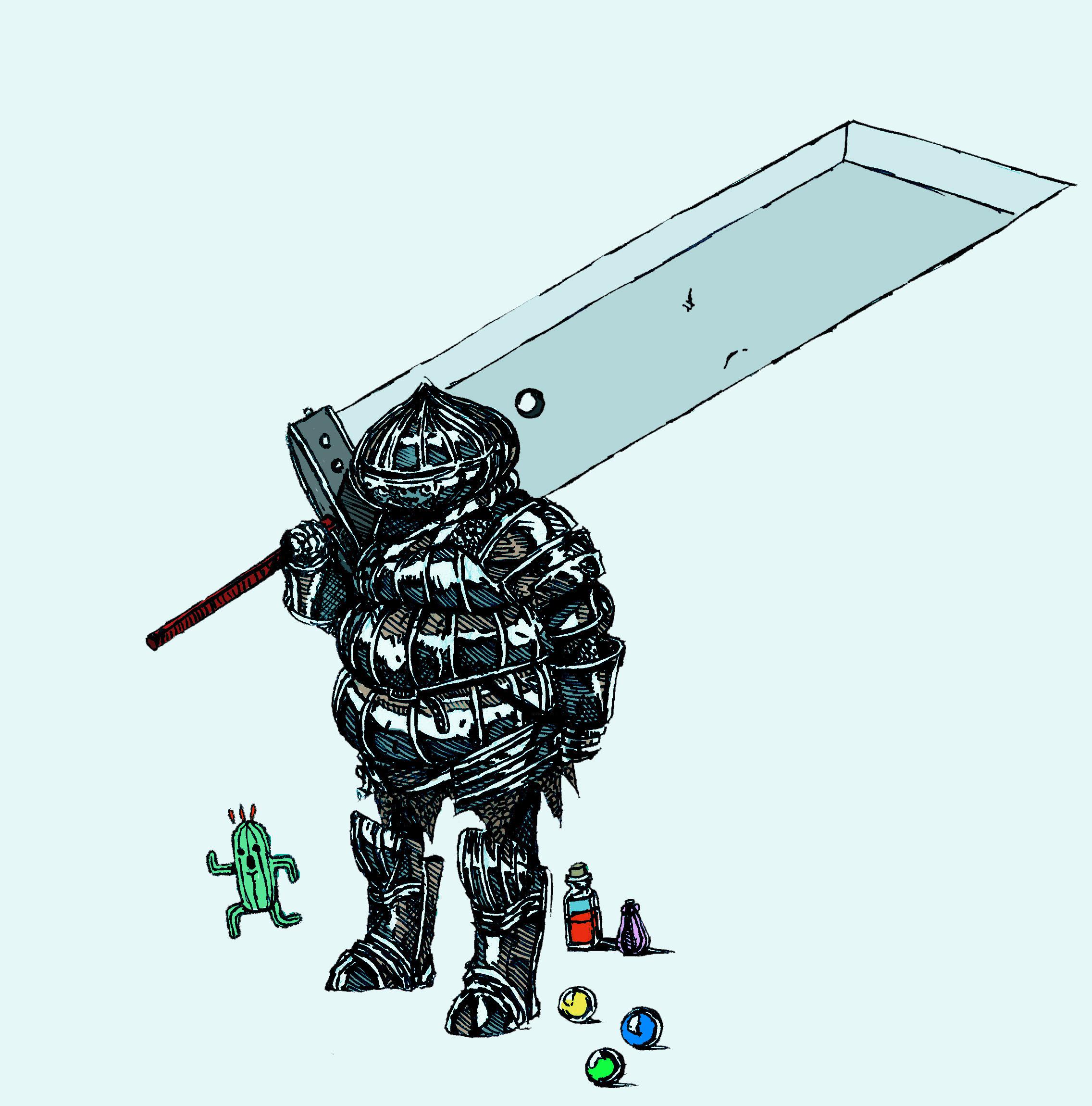 I drew a catarina knight with a buster sword.yey. | Scrolller