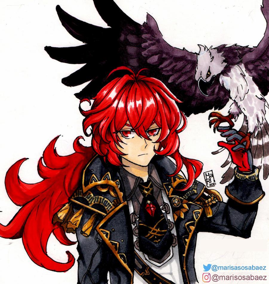I drew Diluc with his majestic eagle | Scrolller