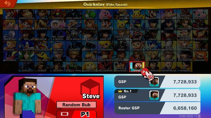 I finally got my first character in Elite Smash, and somehow it's Steve. | Scrolller