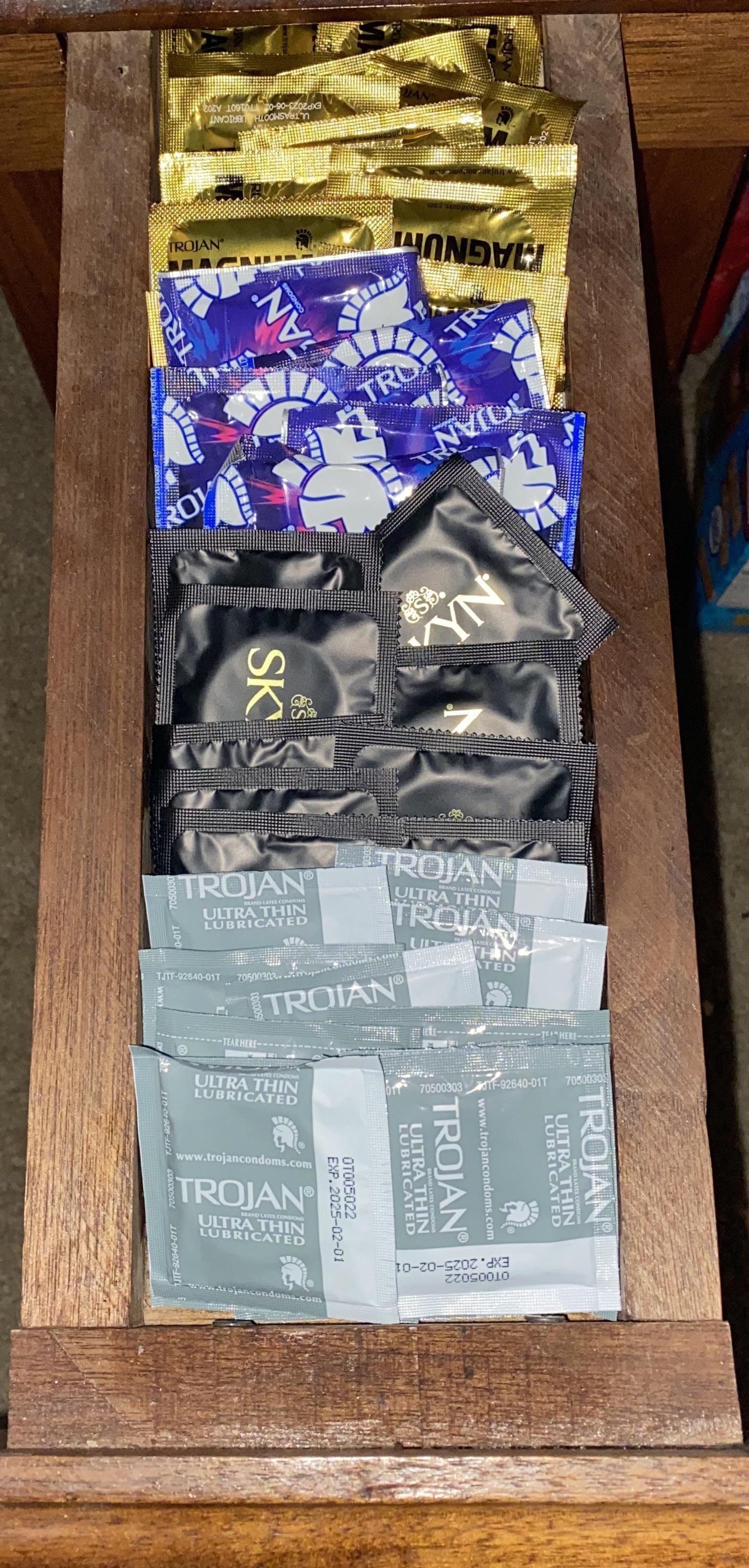 I keep my most used types in a drawer beside my bed, and have several misc sizes/brands in my ...