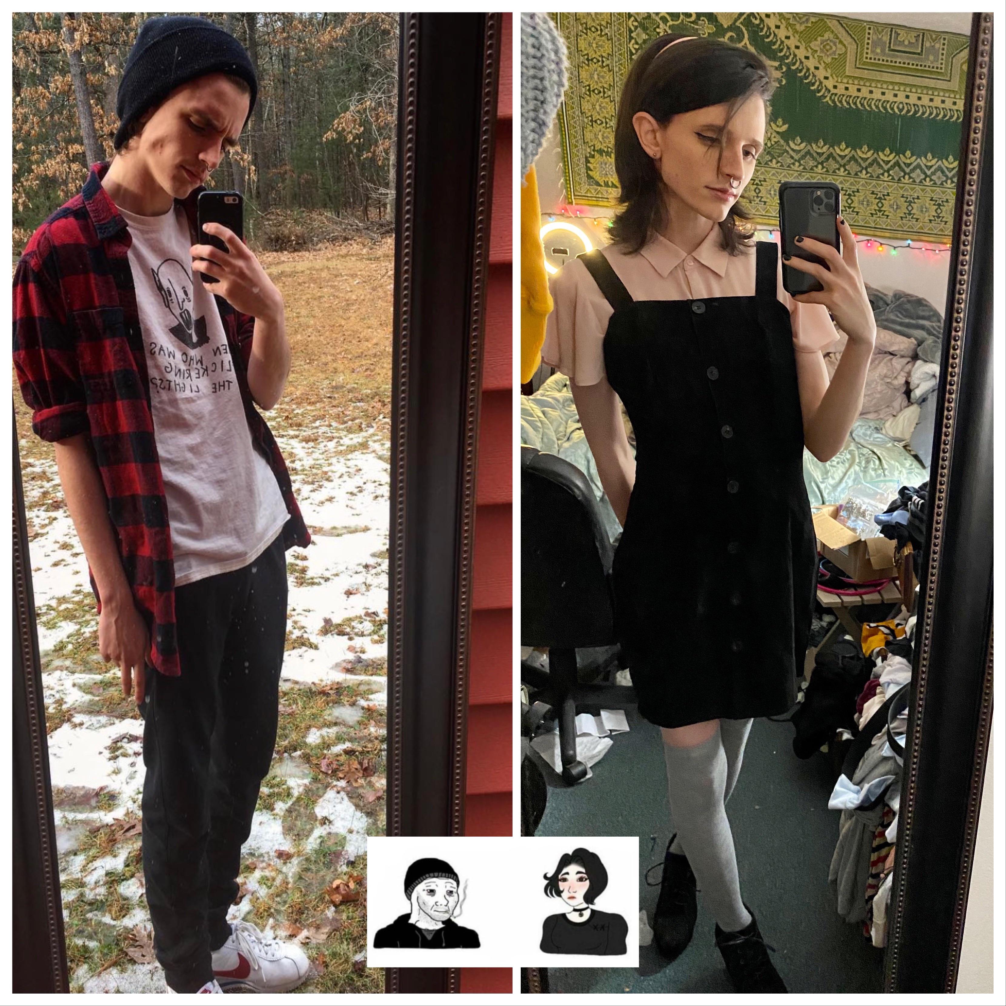 i kinda sorta look like if the doomer meme was trans lol oops (left 2019 - right 2021) | Scrolller