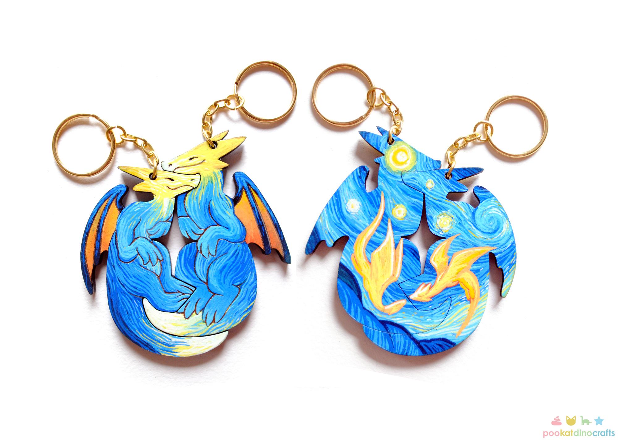 I made double sided "starry night" interlocking dragon keychains | Scrolller