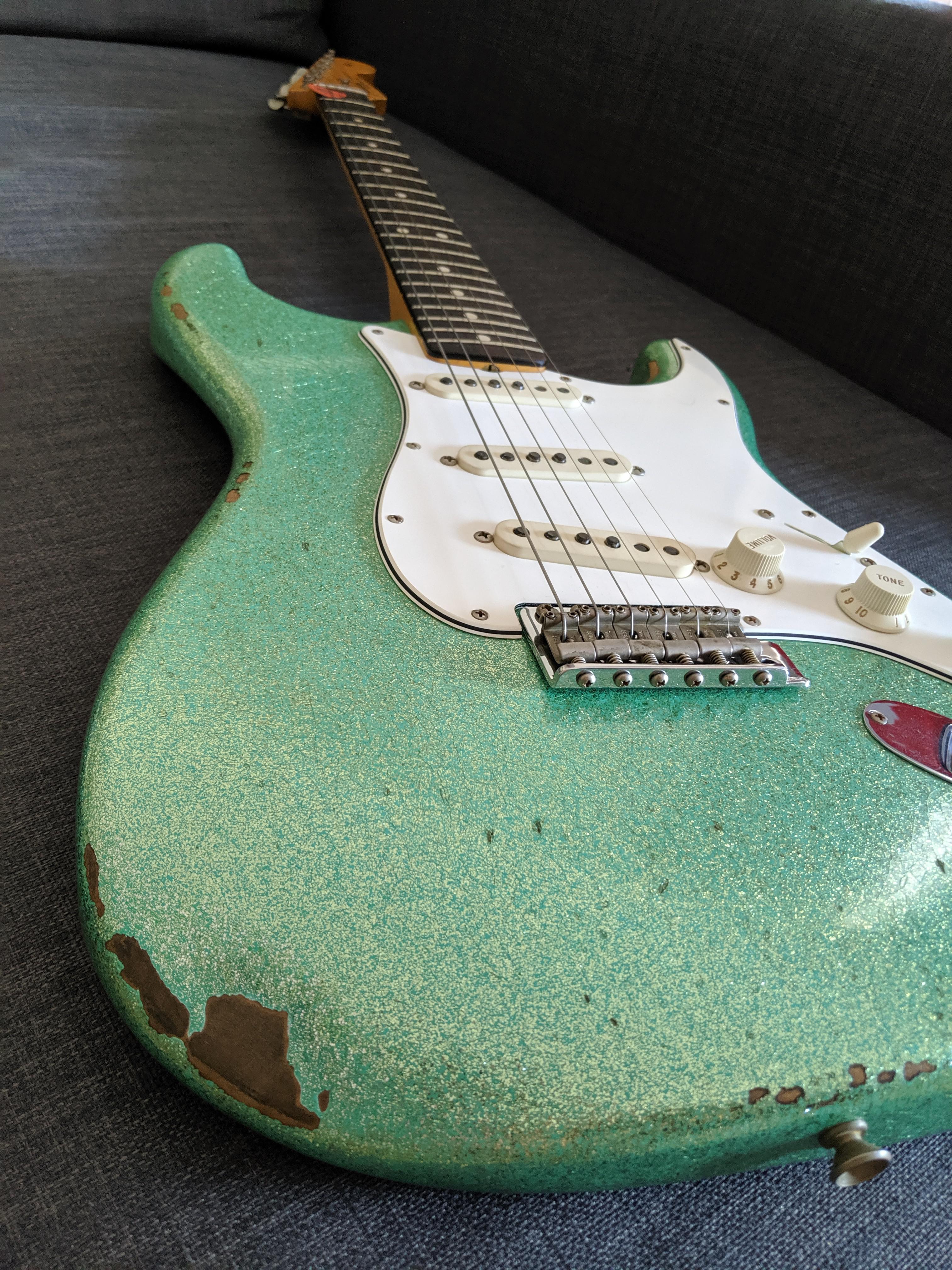 I saw the seafoam green sparkle, and that was it really 😭 my 63 custom shop strat light relic ...