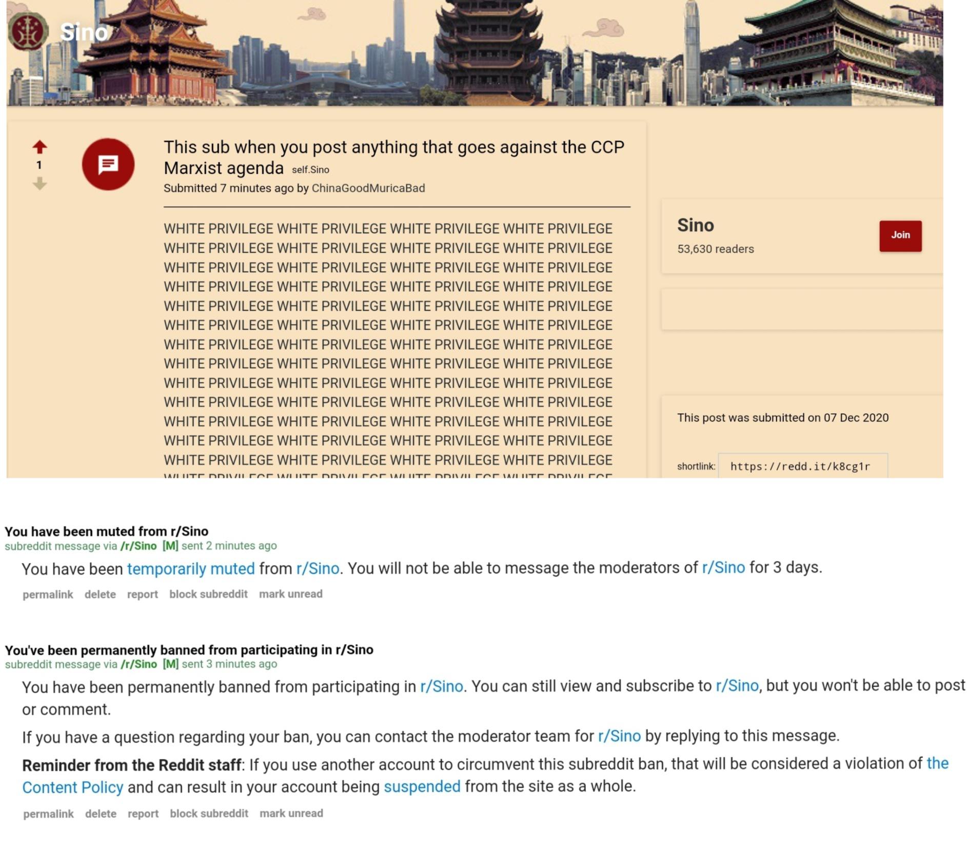 I think I just broke the world record for being banned on /r/Sino | Scrolller