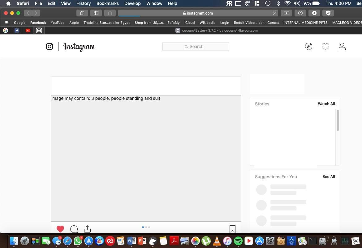 Instagram Web showing an accurate description of the picture while loading. | Scrolller