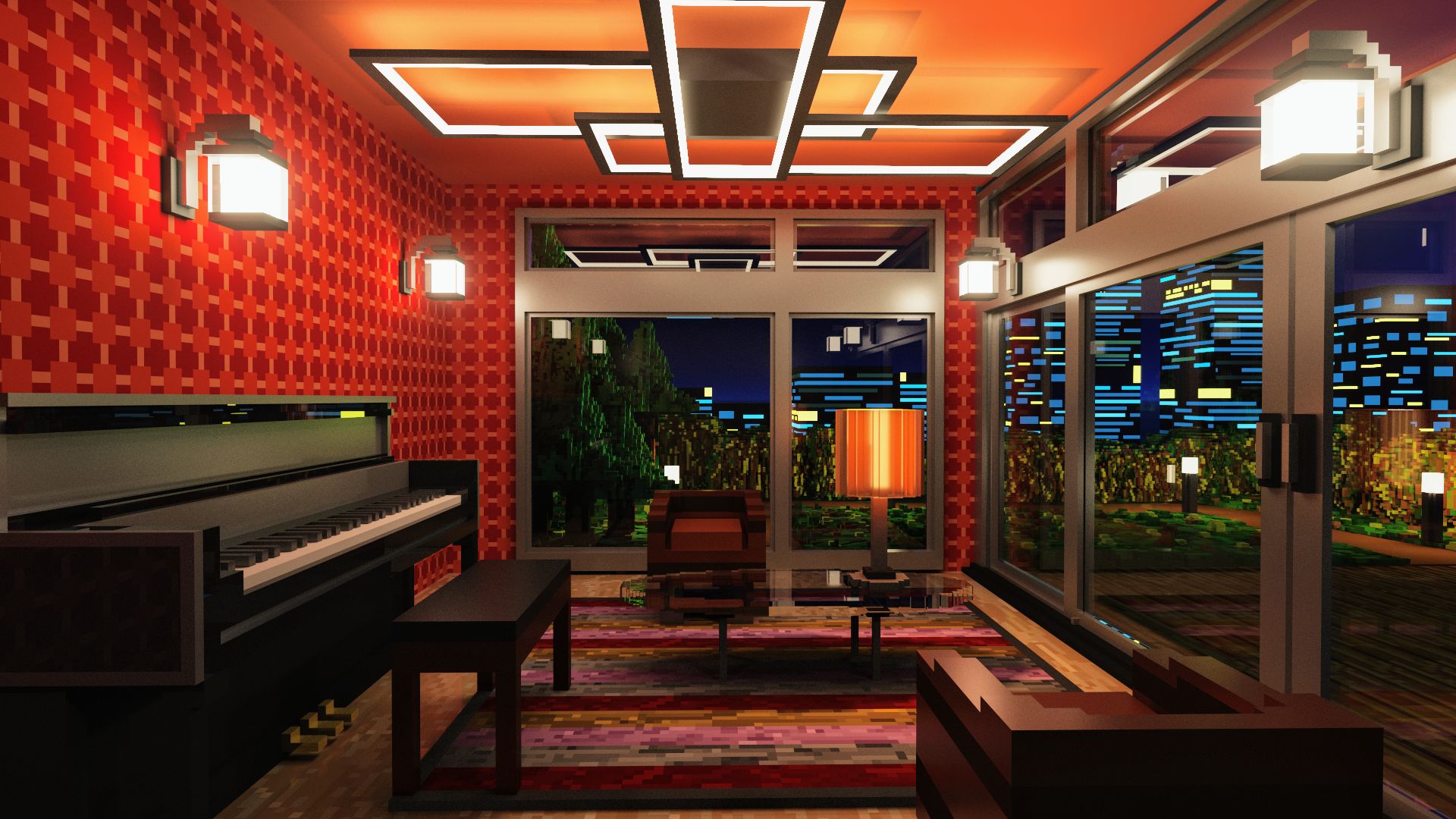 Interior House at Night with Building. -- Magicavoxel | Scrolller