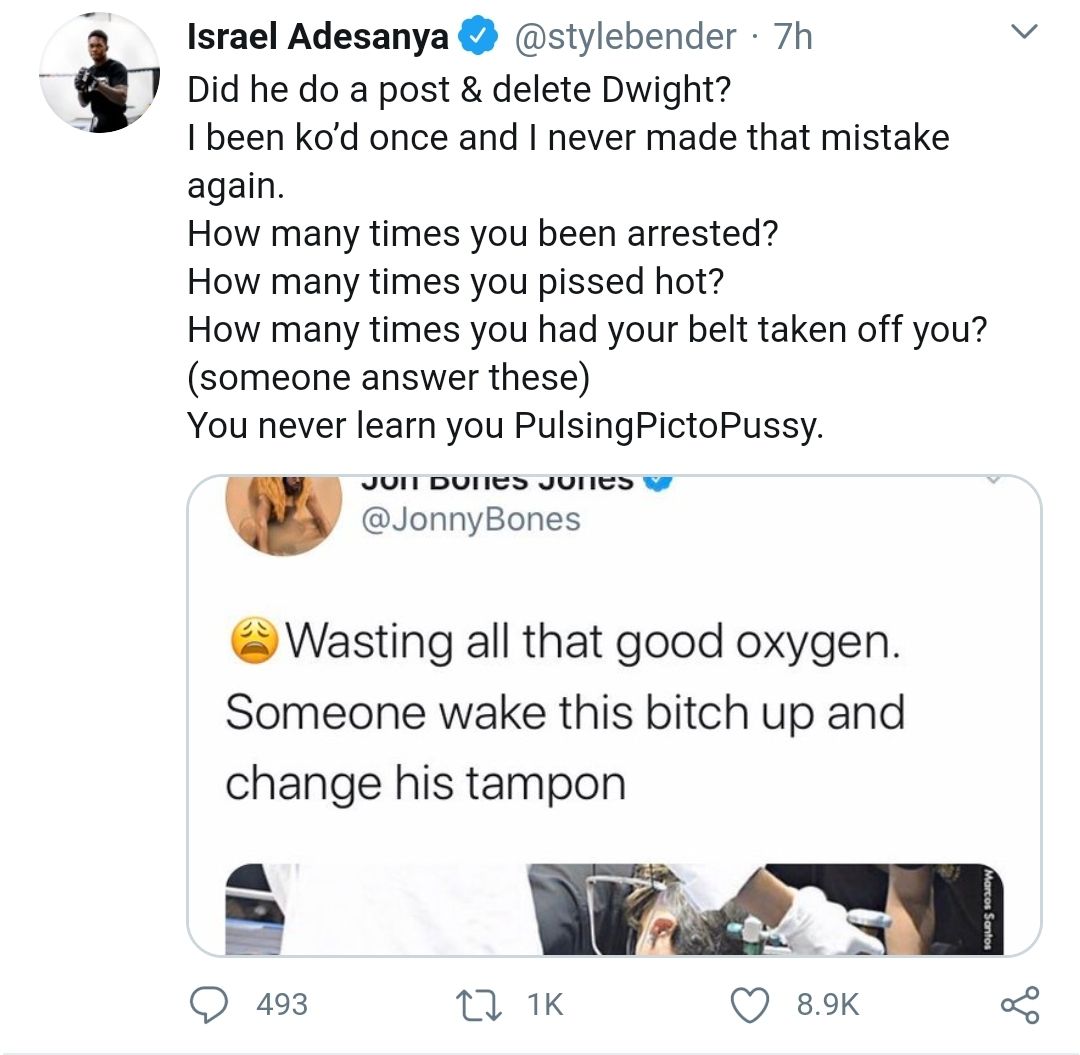 Izzy responds to Jones' deleted tweet. | Scrolller