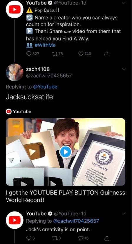 Jack, YouTube noticed you mate!! | Scrolller