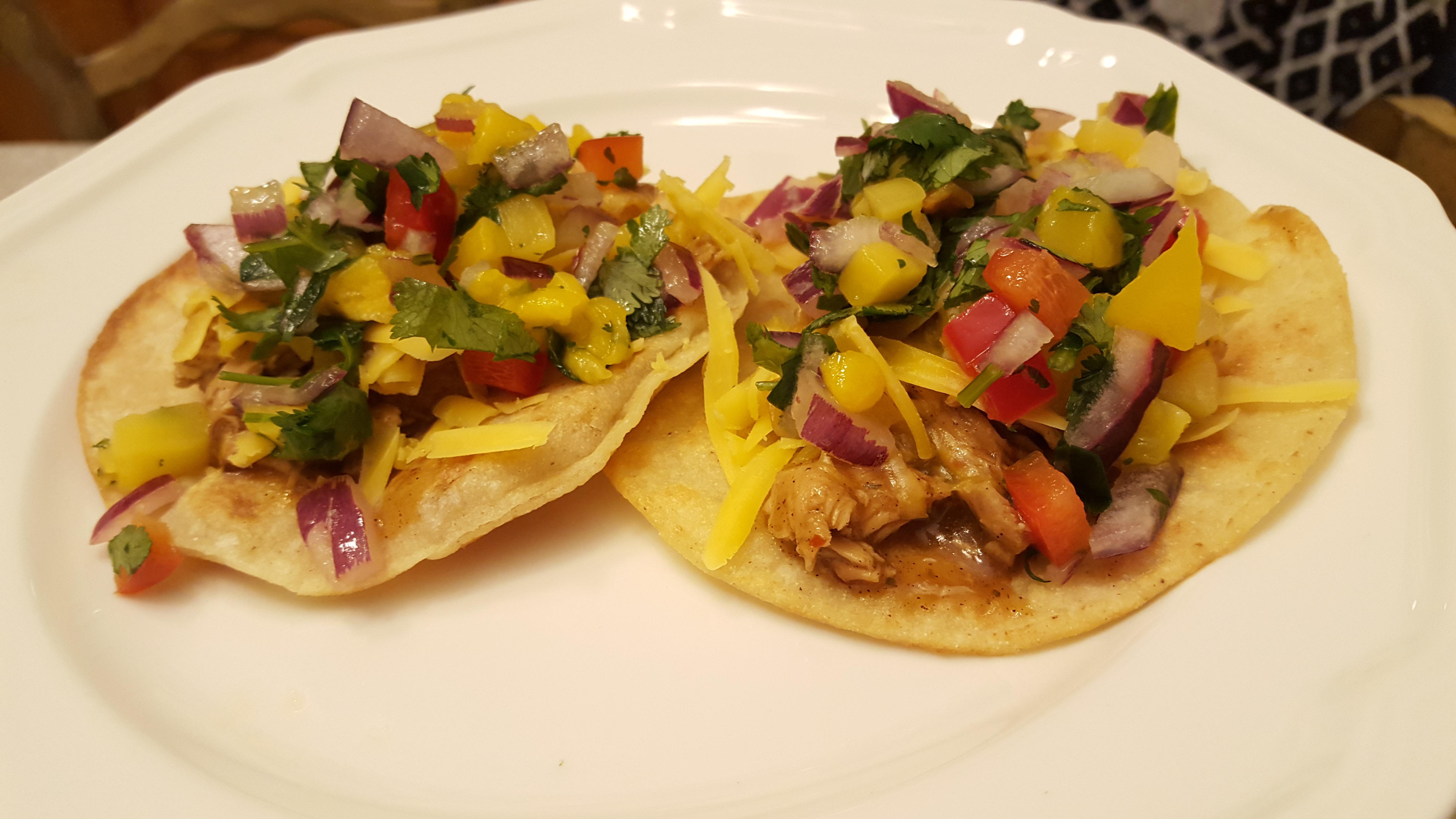 Jamaican jerk chicken tacos with mango salsa! | Scrolller