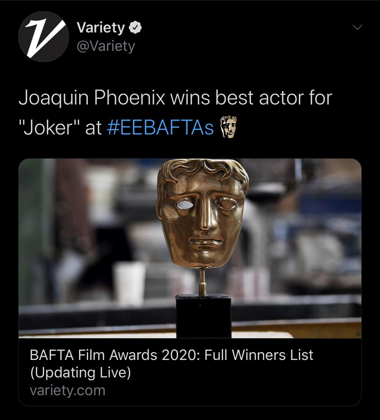 Joaquin Phoenix has won BEST ACTOR at the BAFTAs for Joker | Scrolller