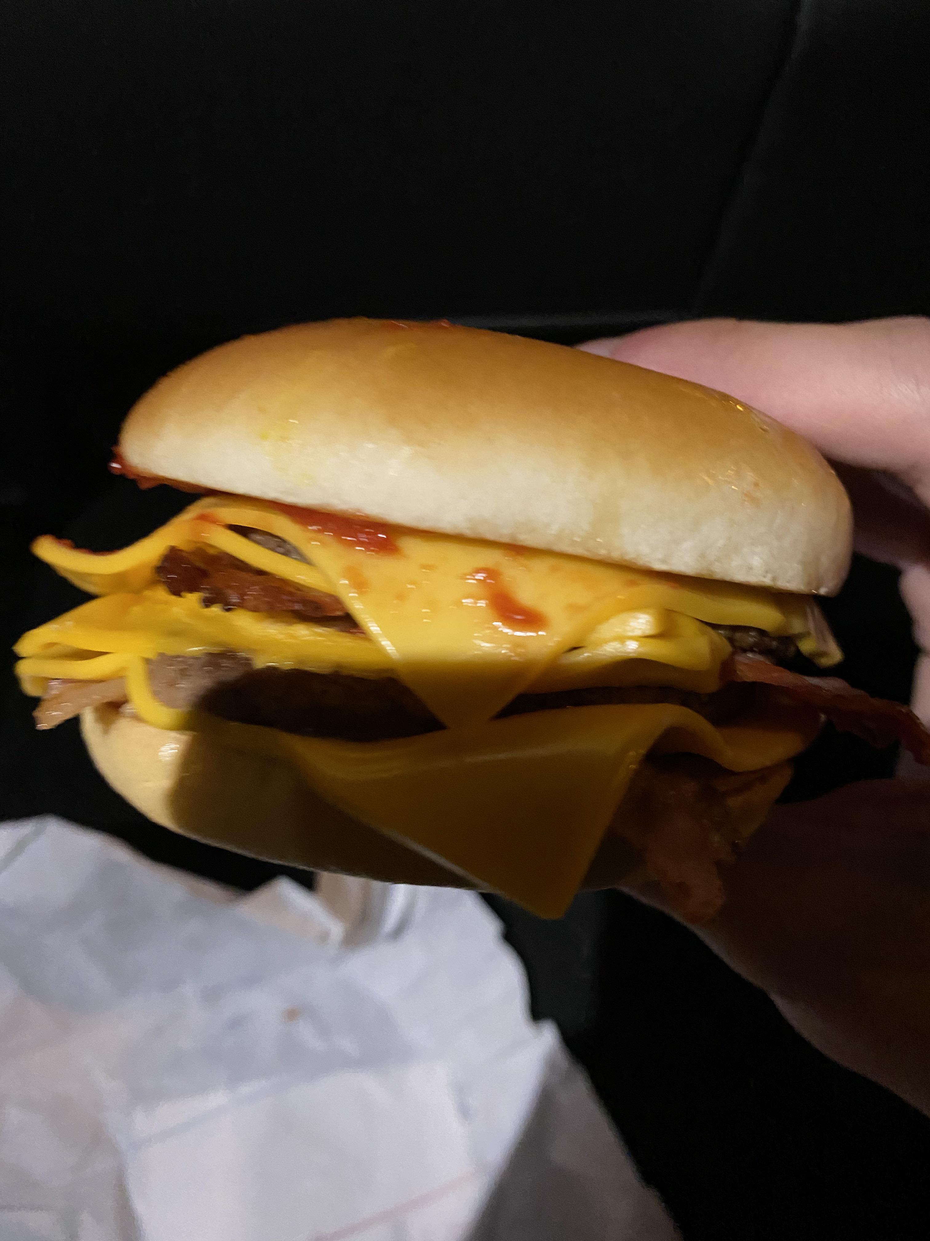 Just what I needed. McDonald’s double cheeseburger with bacon and extra cheese. | Scrolller