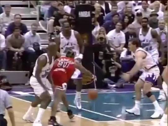 Karl Malone and Dennis Rodman tripping over each other | Scrolller