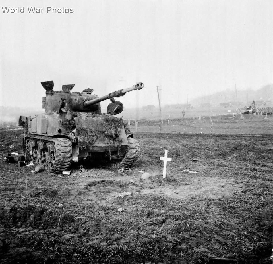Knocked out Sherman Firefly in Uedem Germany, February 1945. | Scrolller