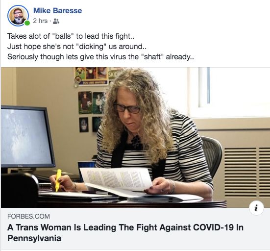 Lead singer of local band Destination West posts transphobic status ridiculing Dr. Levine ...