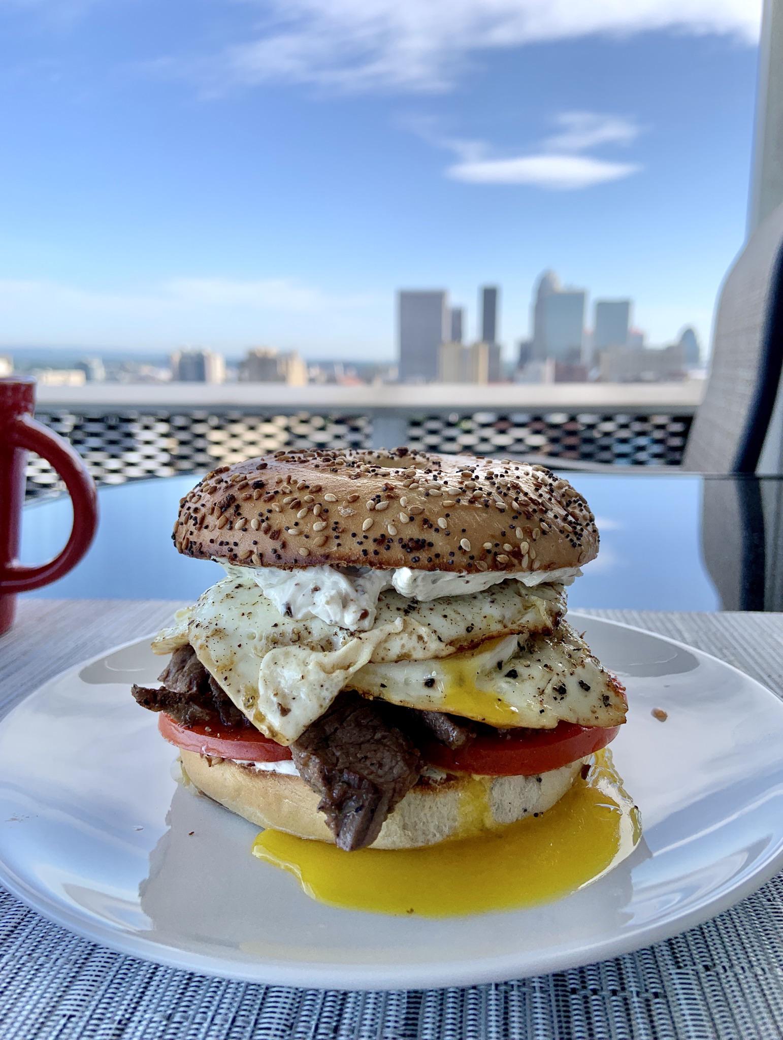 Leftover steak breakfast bagel sandwich! | Scrolller