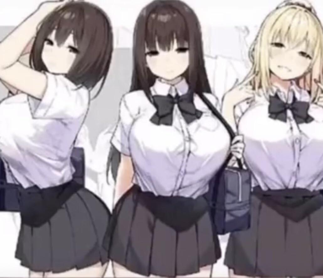 Lf color source: brown hair, blonde hair, oppai, school girl, skirt, smirk | Scrolller