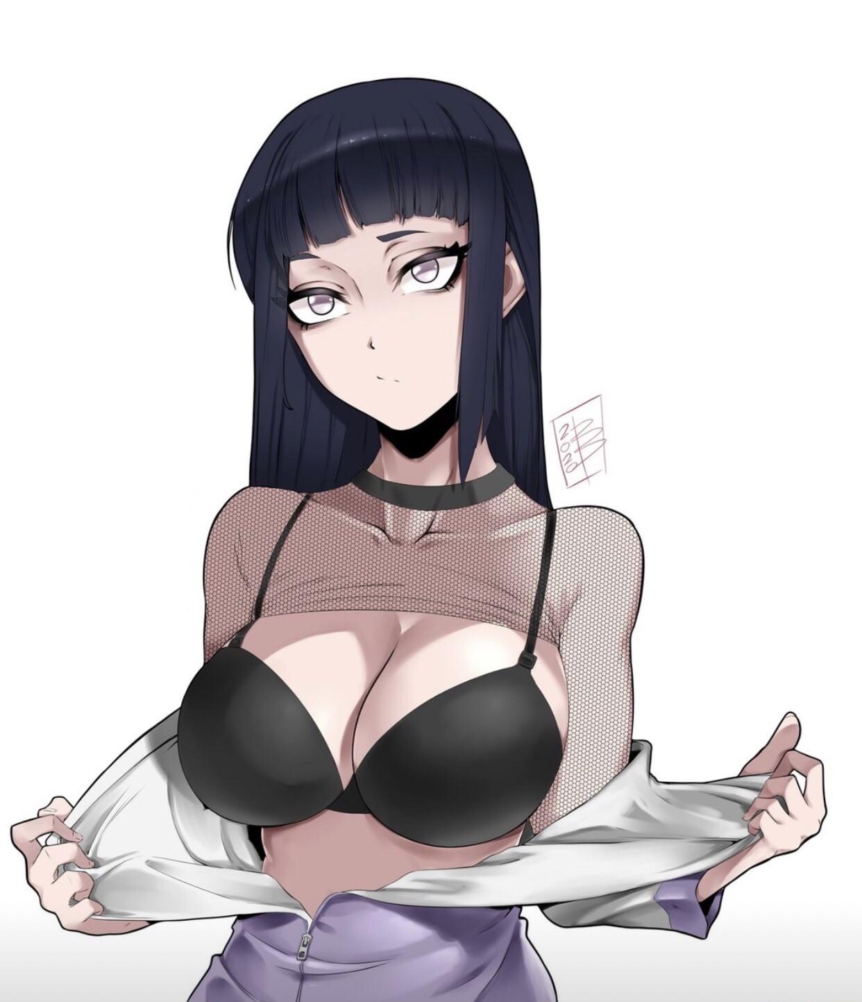LF Color Source: Hinata Hyuga, image, fishnets, bra, goth, unusual pupils, hime cut, stripping ...