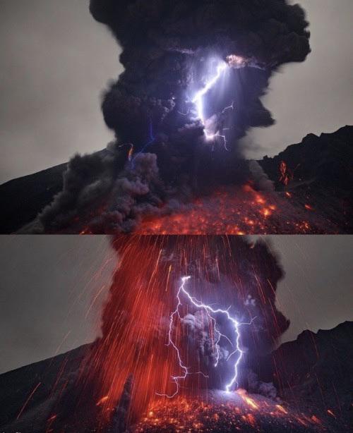 Lightning inside of a volcanic explosion. They're called "dirty thunderstorms" | Scrolller