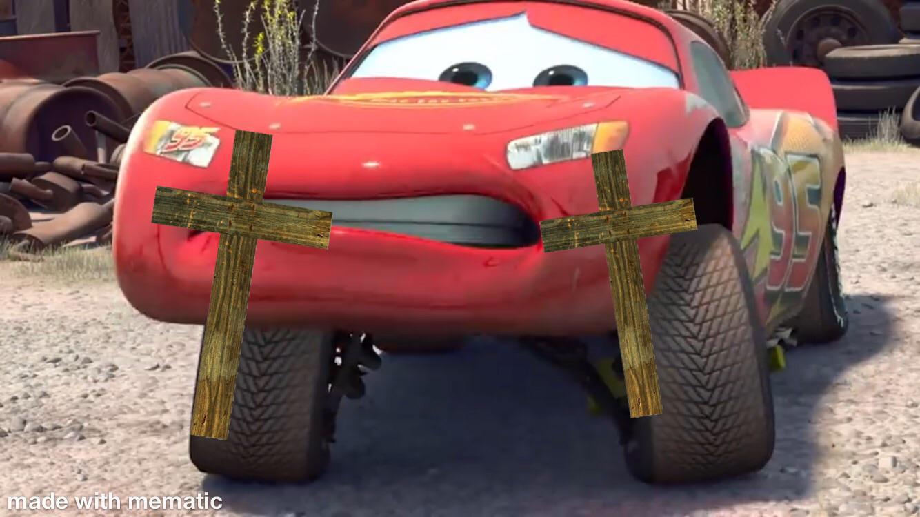 Lightning McQueen holding crosses meme templete | Scrolller