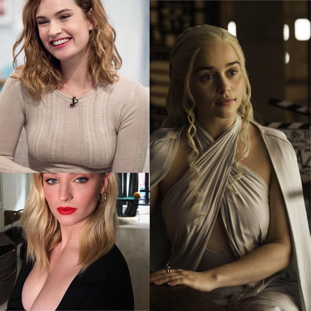 Lily James / Sophie Turner / Emilia Clarke (Missionary, deepthroat, cowgirl) | Scrolller