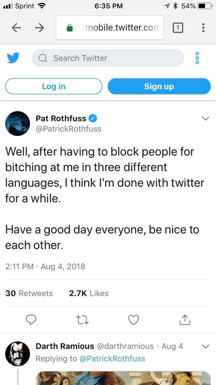 Looks like Patrick is going off Twitter | Scrolller