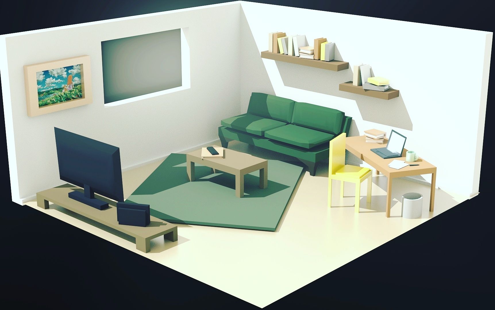 Low-poly room, my first attempt at using Maya | Scrolller