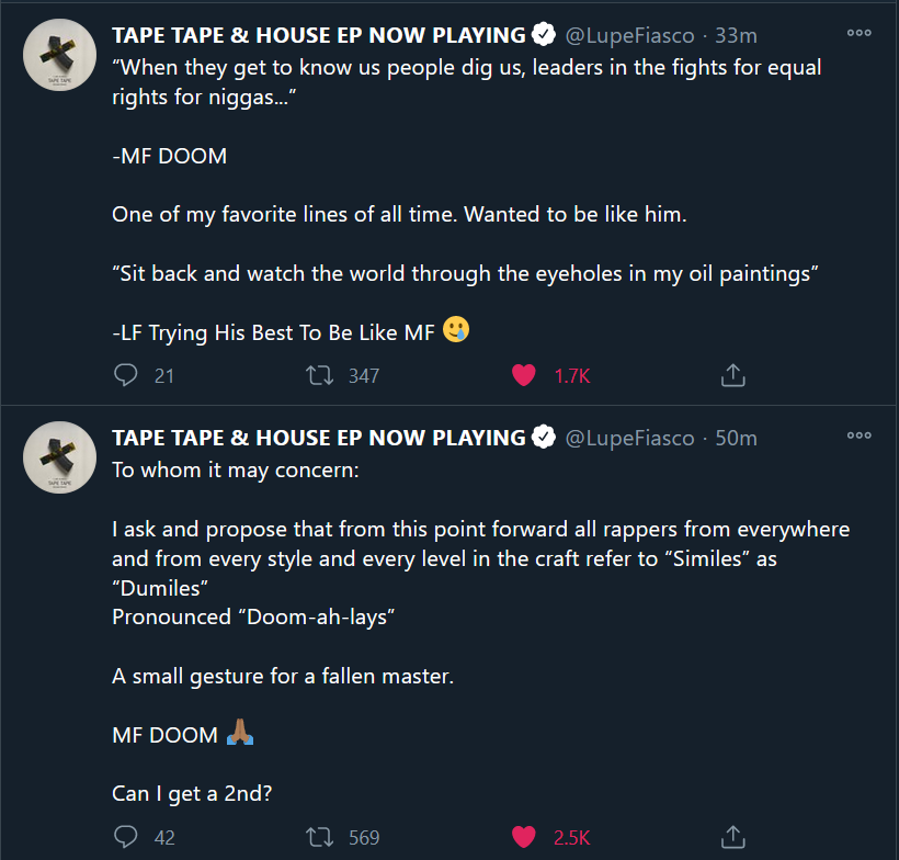 Lupe's condolences to MF DOOM. RIP MF DOOM! | Scrolller