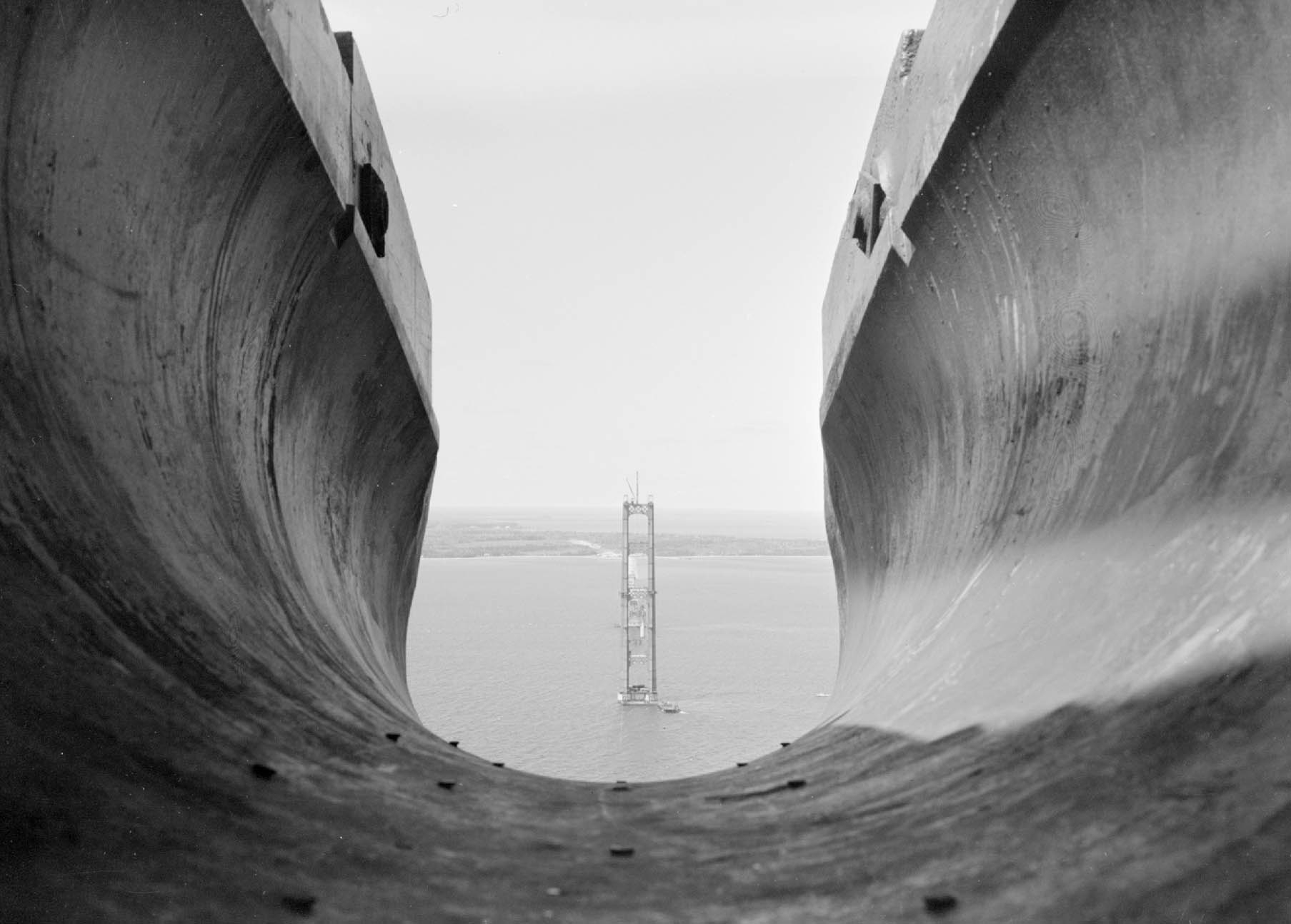 Mackinac Bridge, 1956, south tower saddle looking north | Scrolller