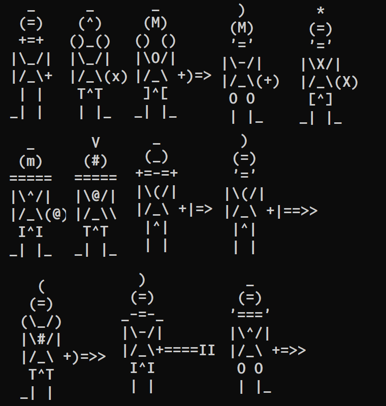 Made a proc gen Ascii Warrior Graphic System (121.5 million total different possible graphics ...